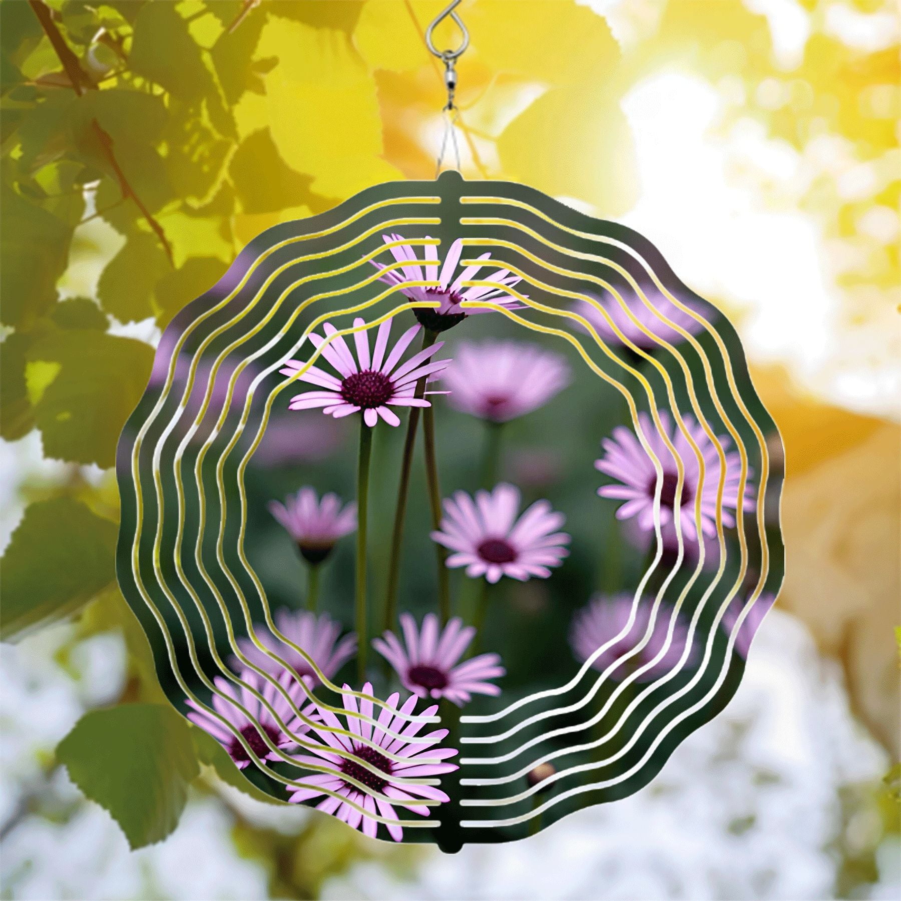 Metal Hanging Wind Spinners with Ripple Effect Design - Elegant Pink ...