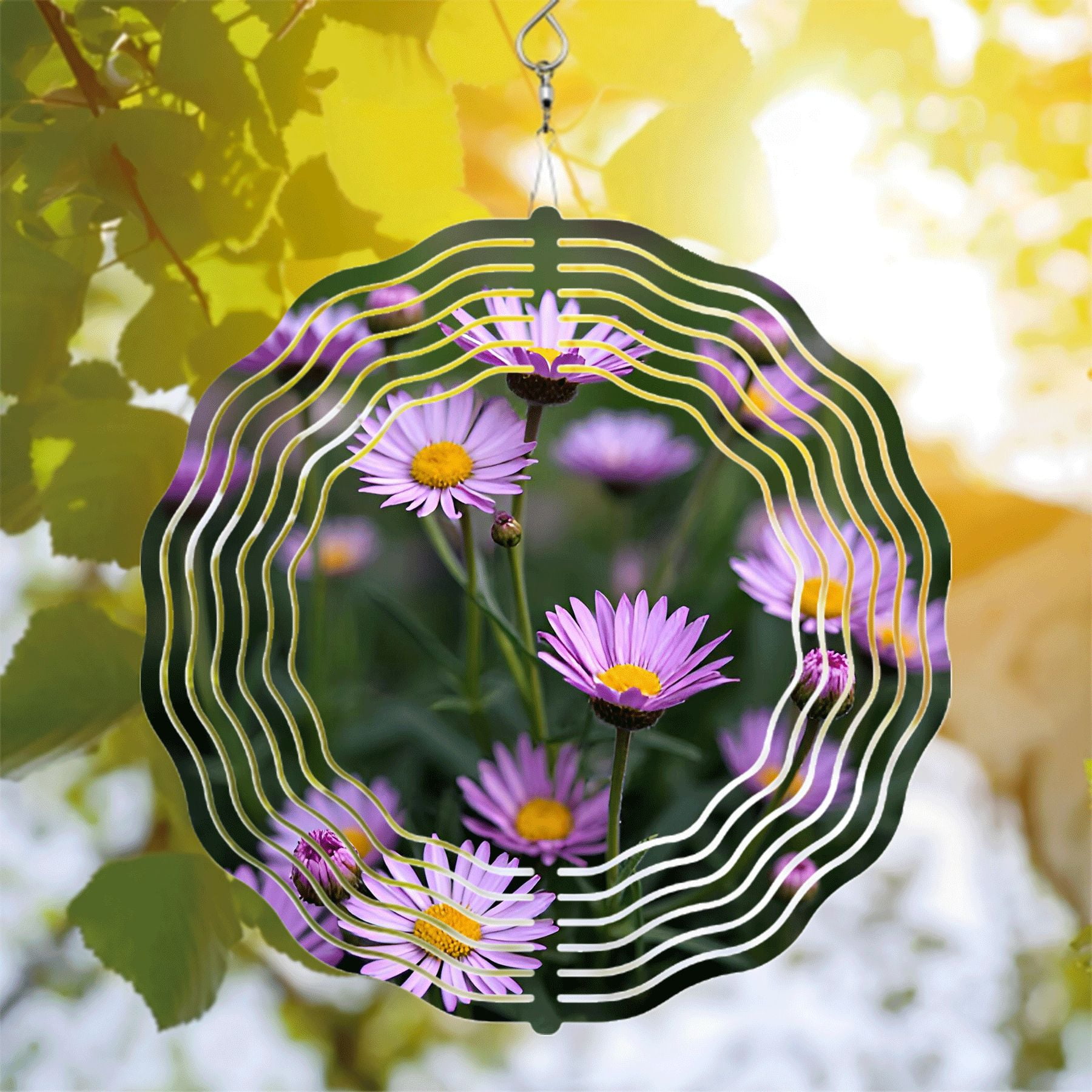 Metal Hanging Wind Spinners with Ripple Effect Design - Purple Flower ...