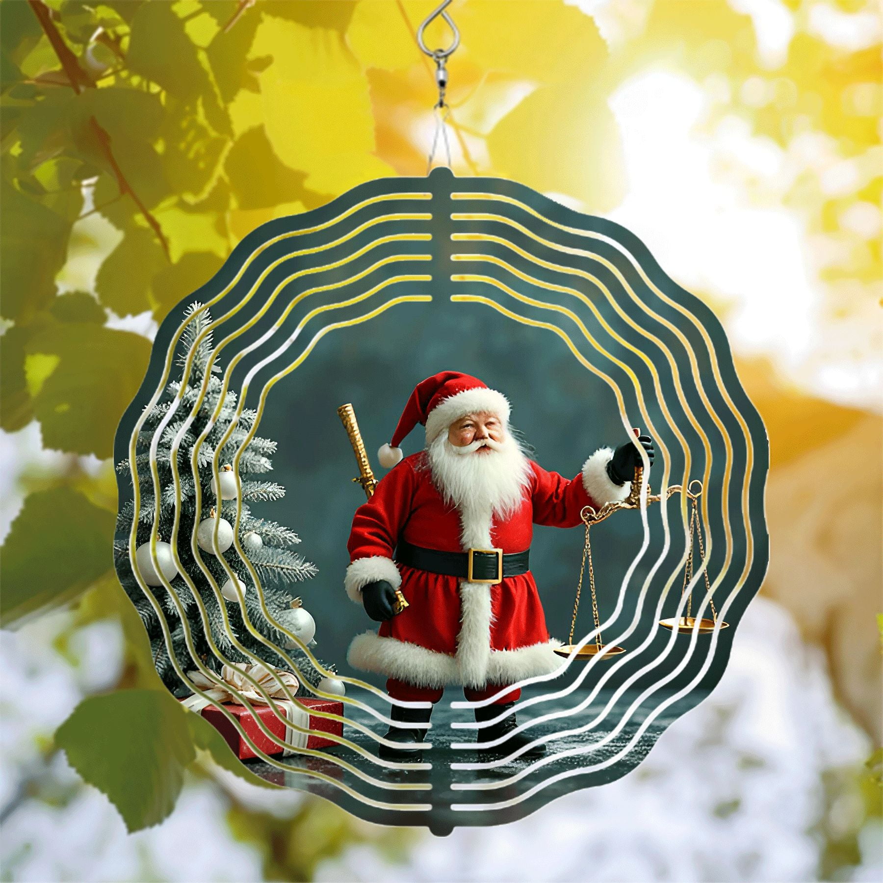 Metal Hanging Wind Spinners with Santa Claus Design - Festive Yard and ...