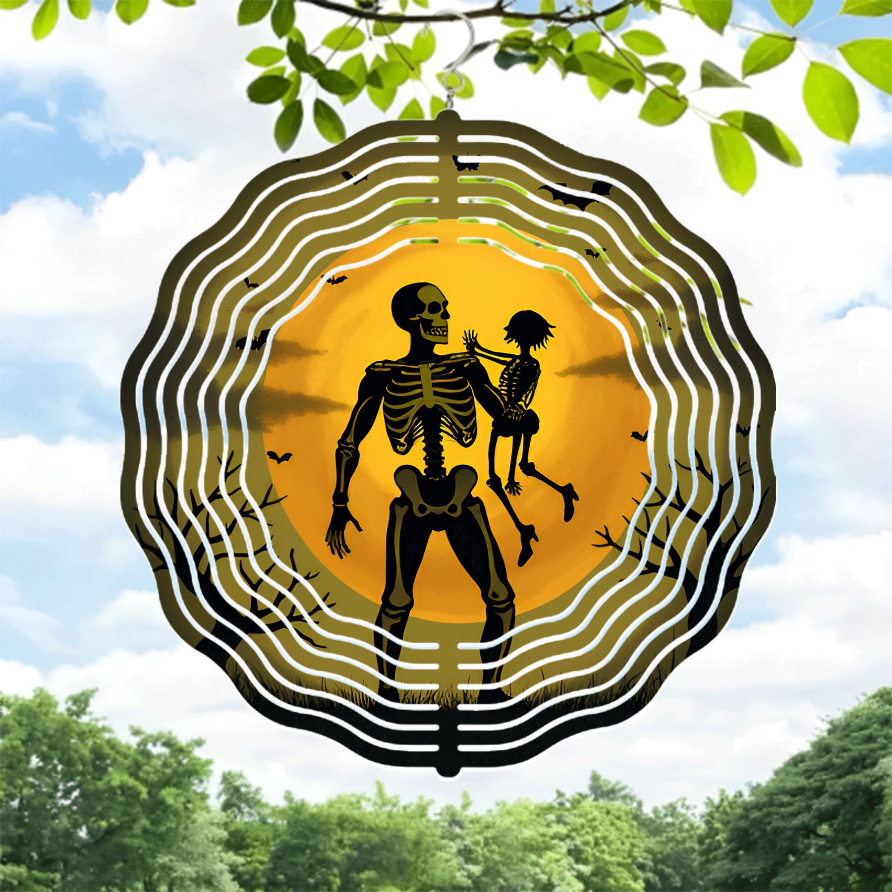 Metal Hanging Wind Spinners with Skeletons in Motion - Unique Circular ...