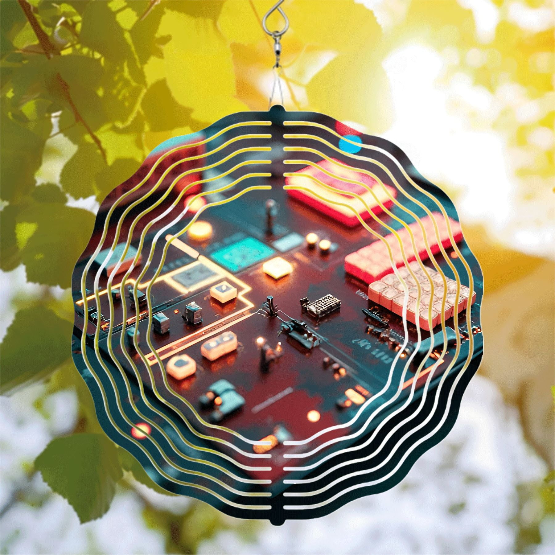 Metal Hanging Wind Spinners with Sound Wave Design - Elegant Wind ...