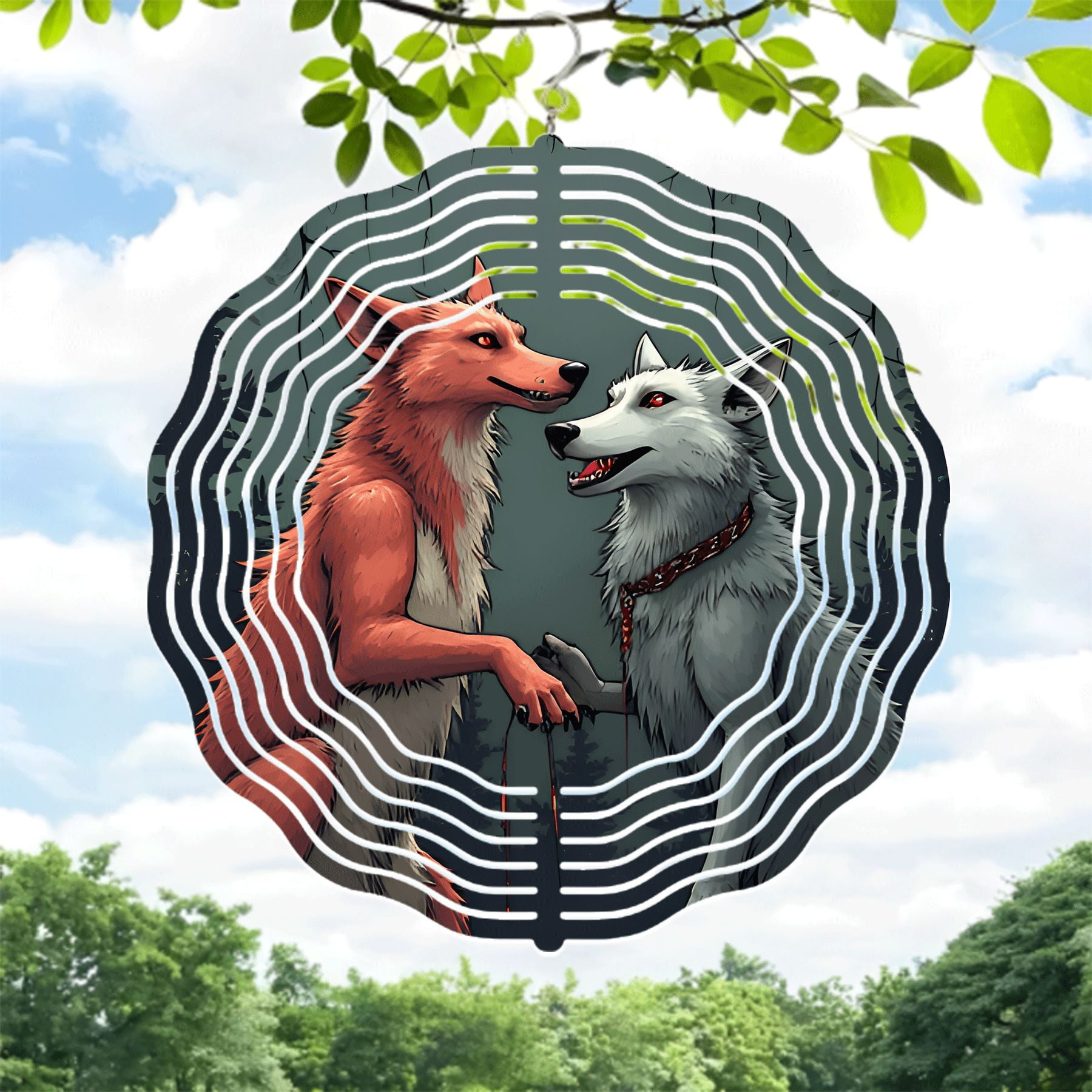 Metal Hanging Wind Spinners with Sound Wave Design - Playful Red ...