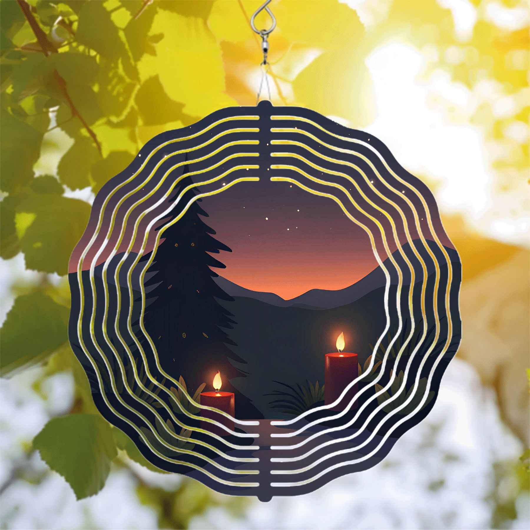 Metal Hanging Wind Spinners with Sound Wave Design - Serene Pine Tree ...