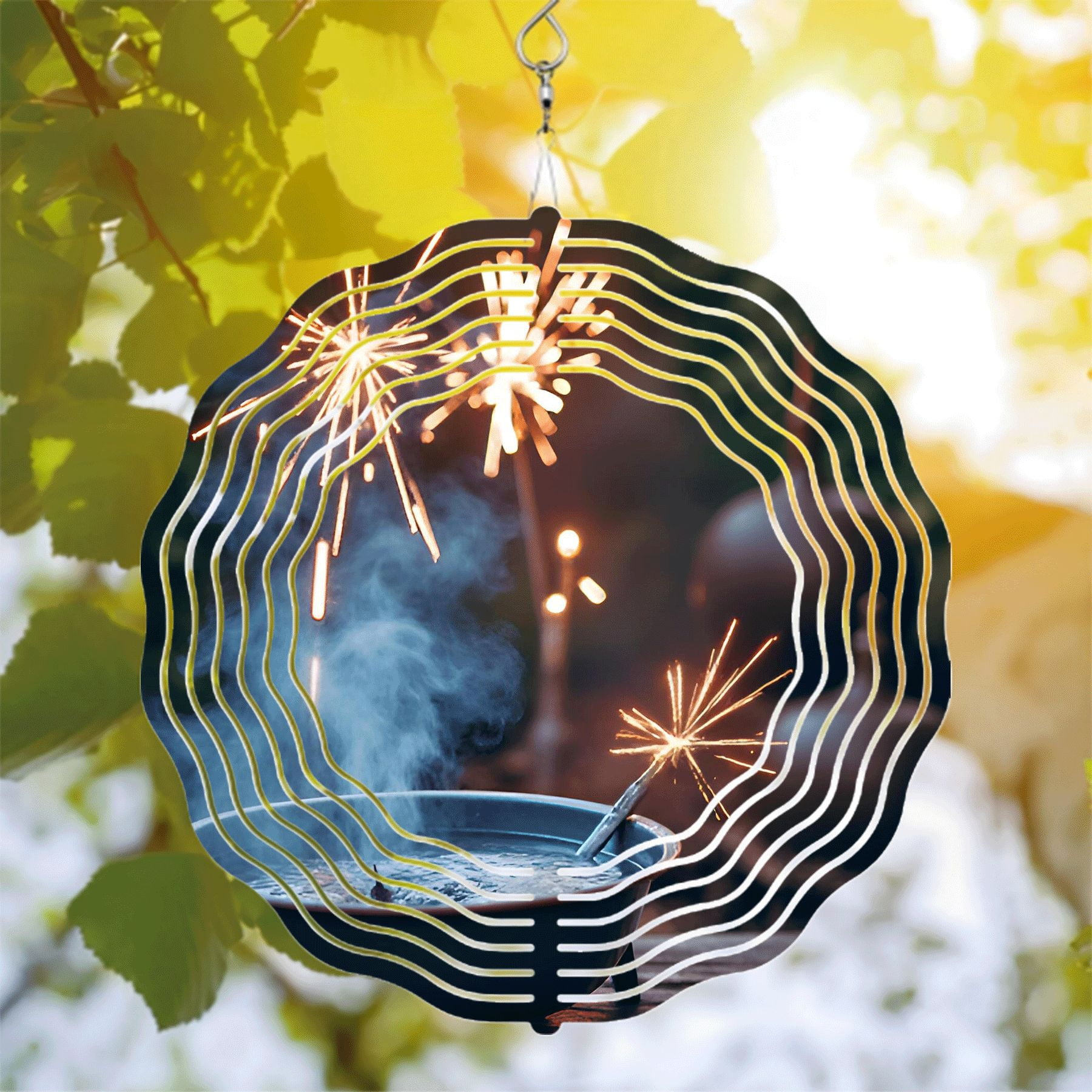Metal Hanging Wind Spinners with Sound Wave Design - Vibrant Garden ...