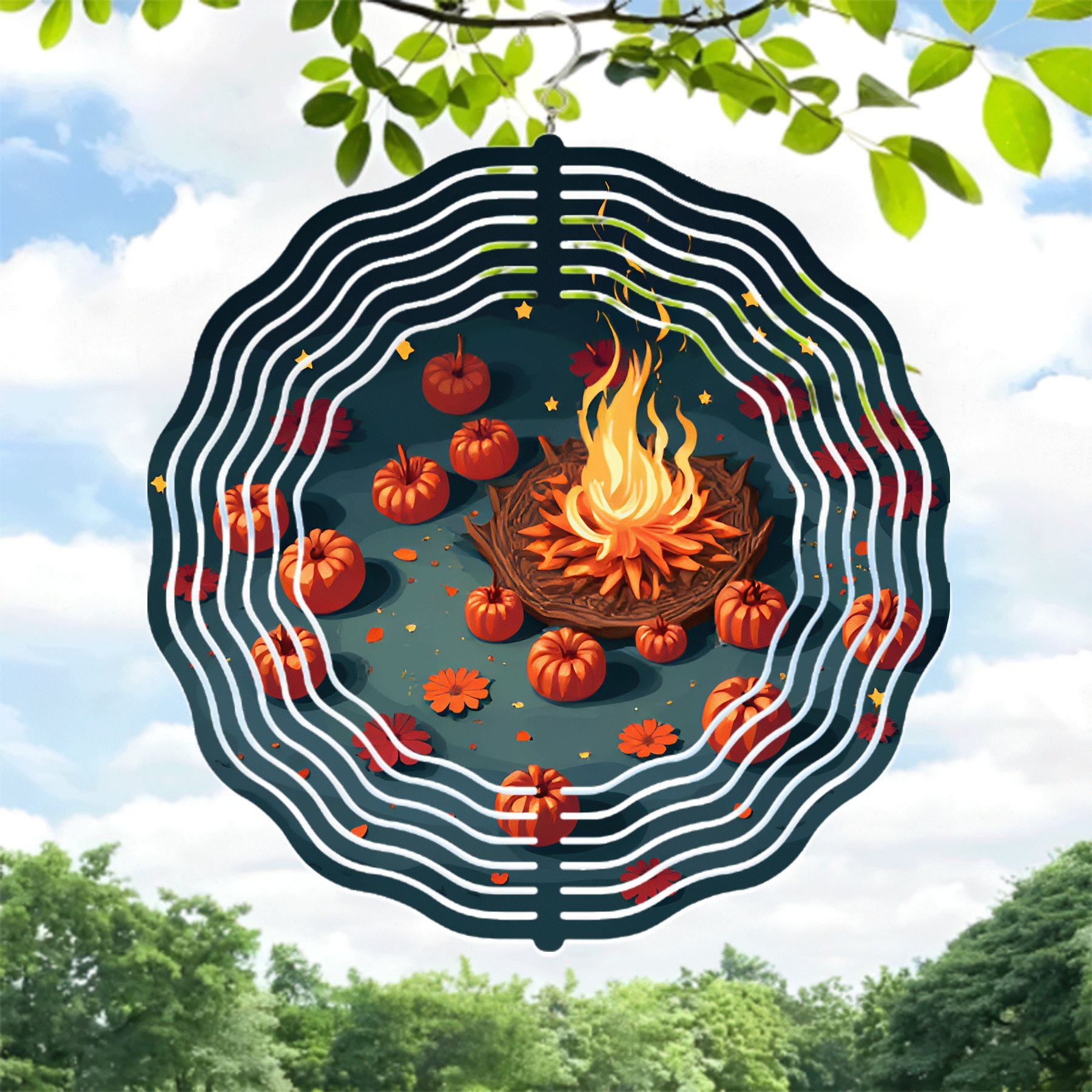 Metal Hanging Wind Spinners with Sound Wave Design - Vibrant Pumpkin ...