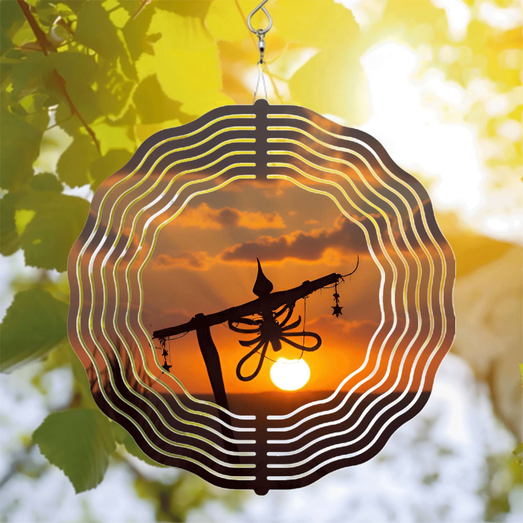 Metal Hanging Wind Spinners with Spider Silhouette & Radial Pattern ...