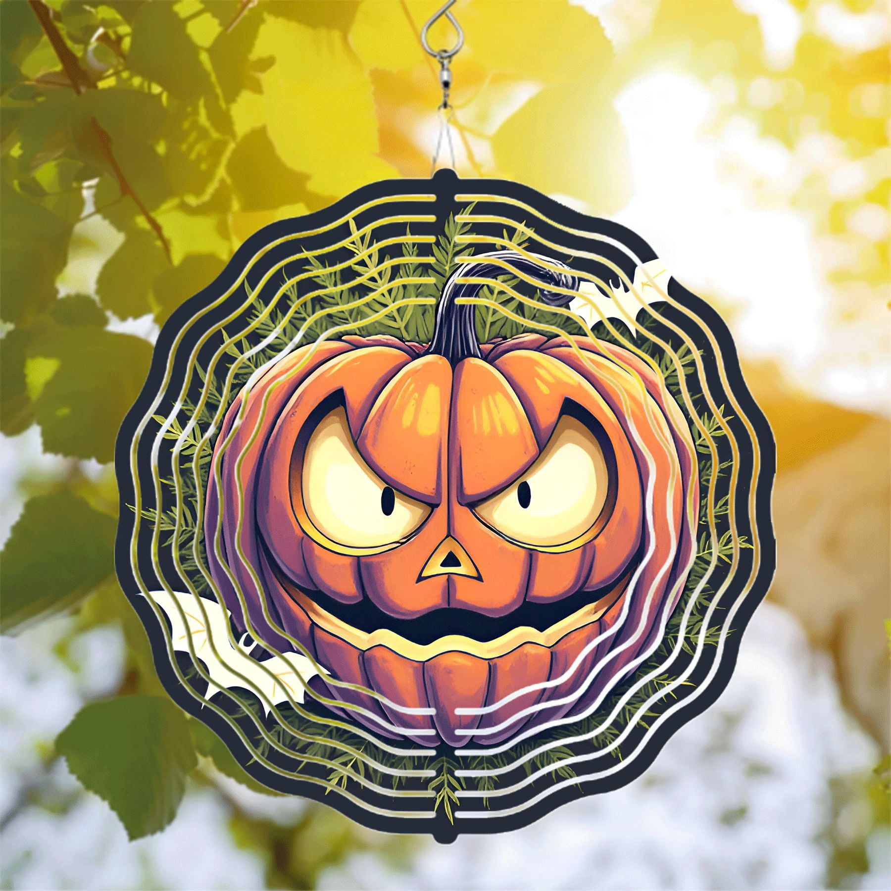 Metal Hanging Wind Spinners with Spooky Pumpkin Design & Sound Wave ...