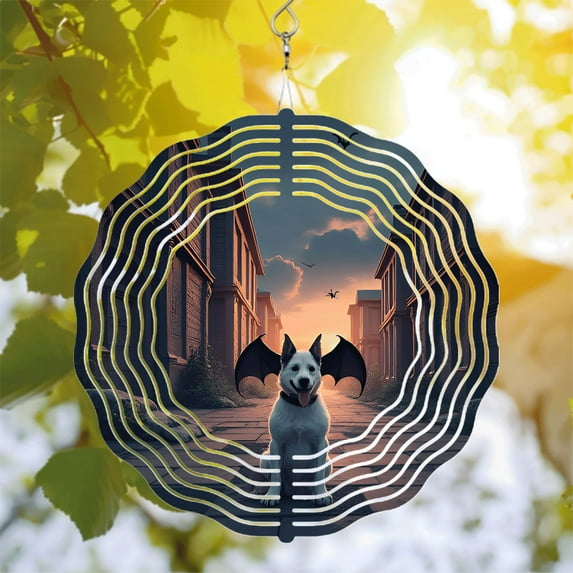Metal Hanging Wind Spinners with Unique Bat - Winged Dog Design ...