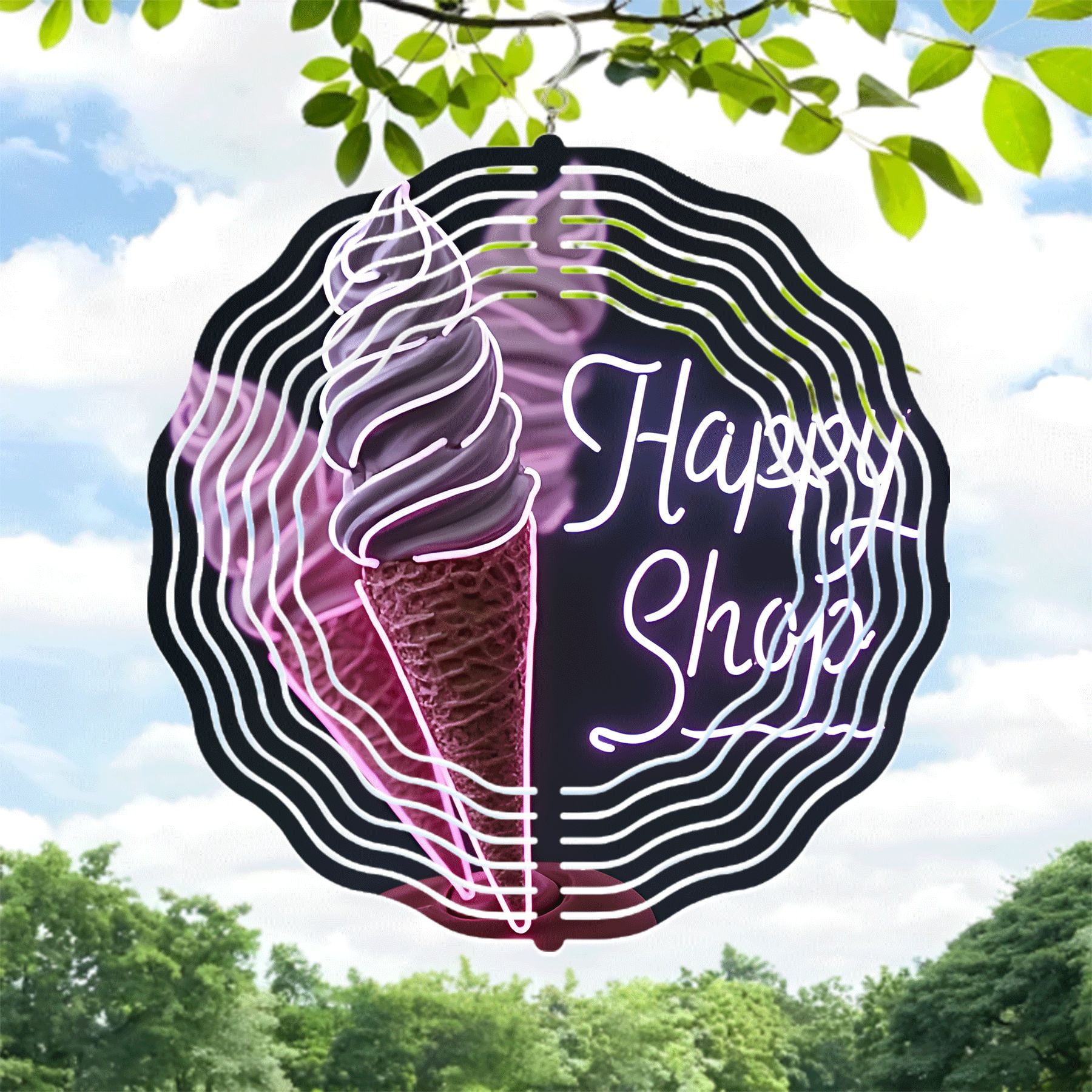 Metal Hanging Wind Spinners with Vibrant Ice Cream Design - Dynamic ...