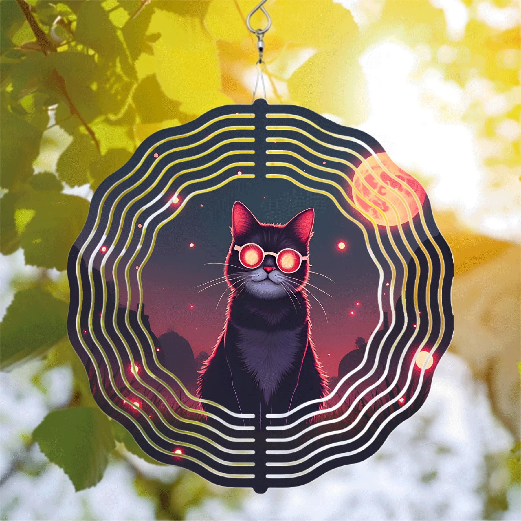 Metal Hanging Wind Spinners with Vortex Design - Mystical Cat with ...
