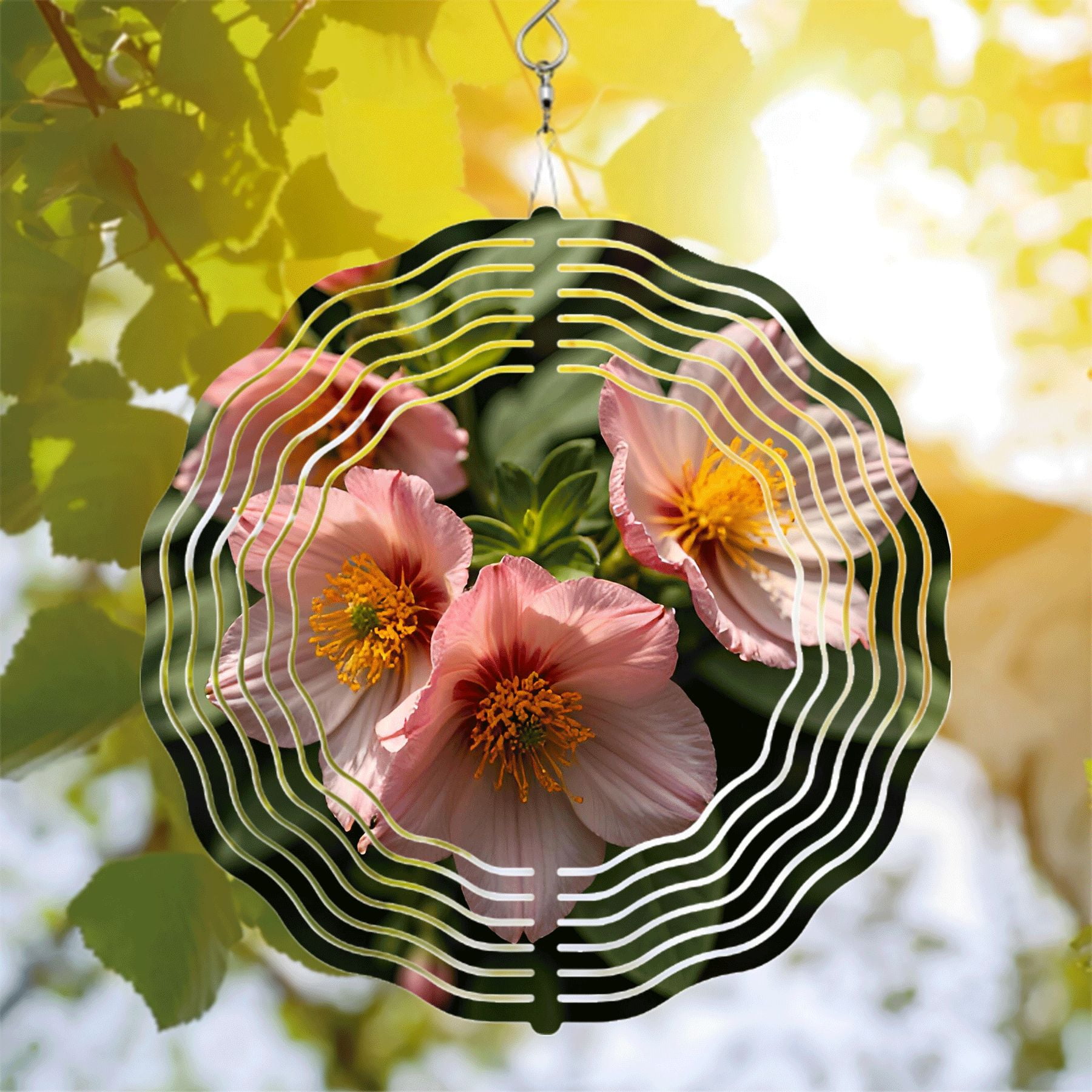 Metal Hanging Wind Spinners with Wave - Like Design & Floral Pattern ...