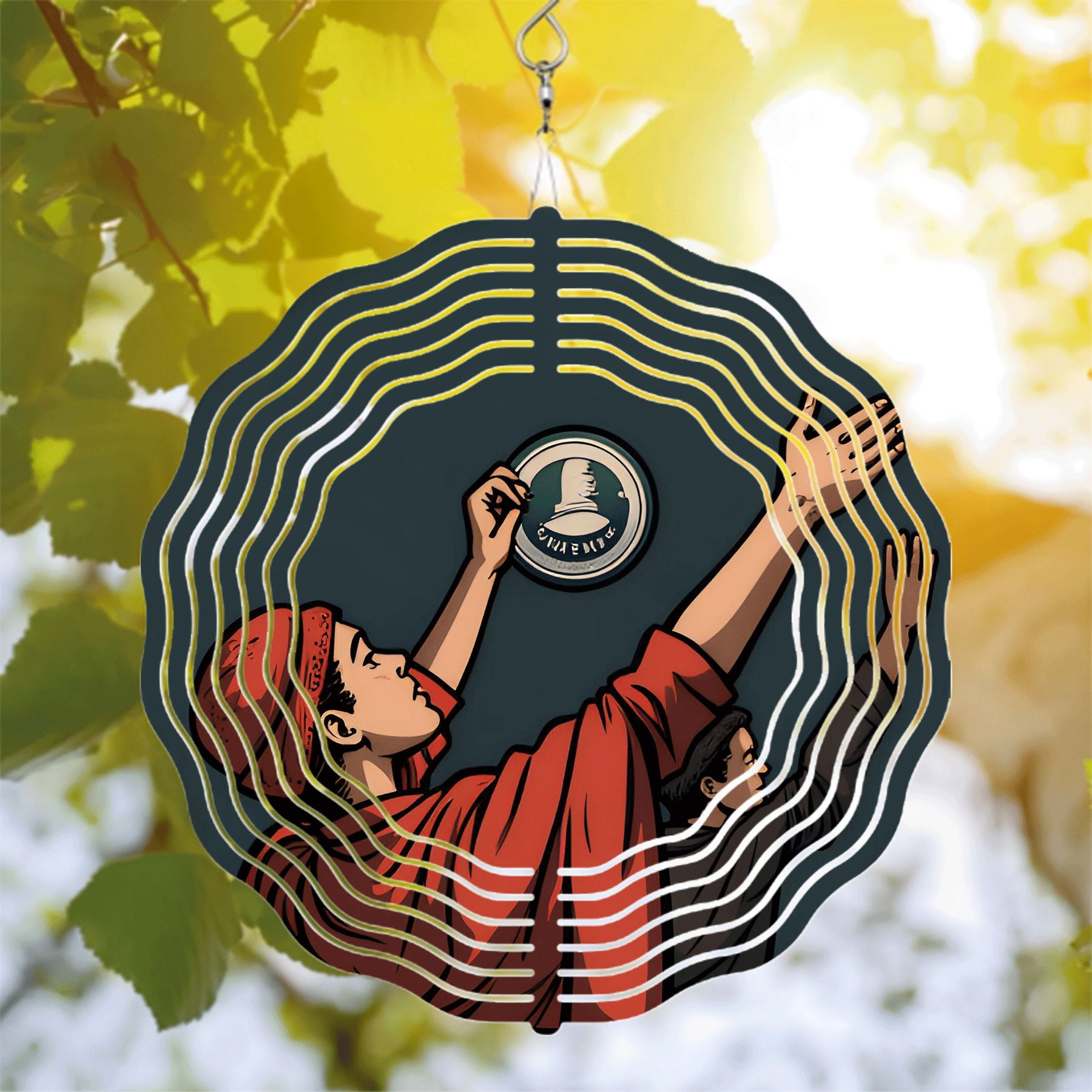 Metal Hanging Wind Spinners with Wave Pattern Design - Vibrant Red ...