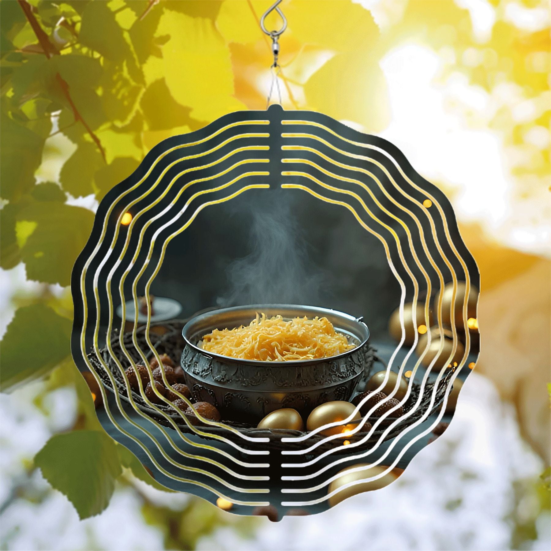 Metal Hanging Wind Spinners with Wavy Circular Patterns - Decorative ...