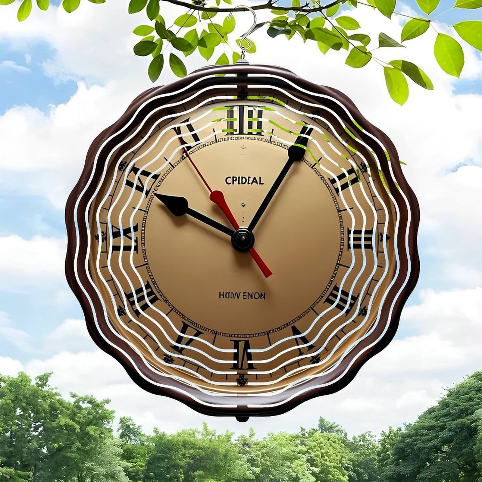 Metal Hanging Wind Spinners with Wavy Design - Decorative Clock Style ...