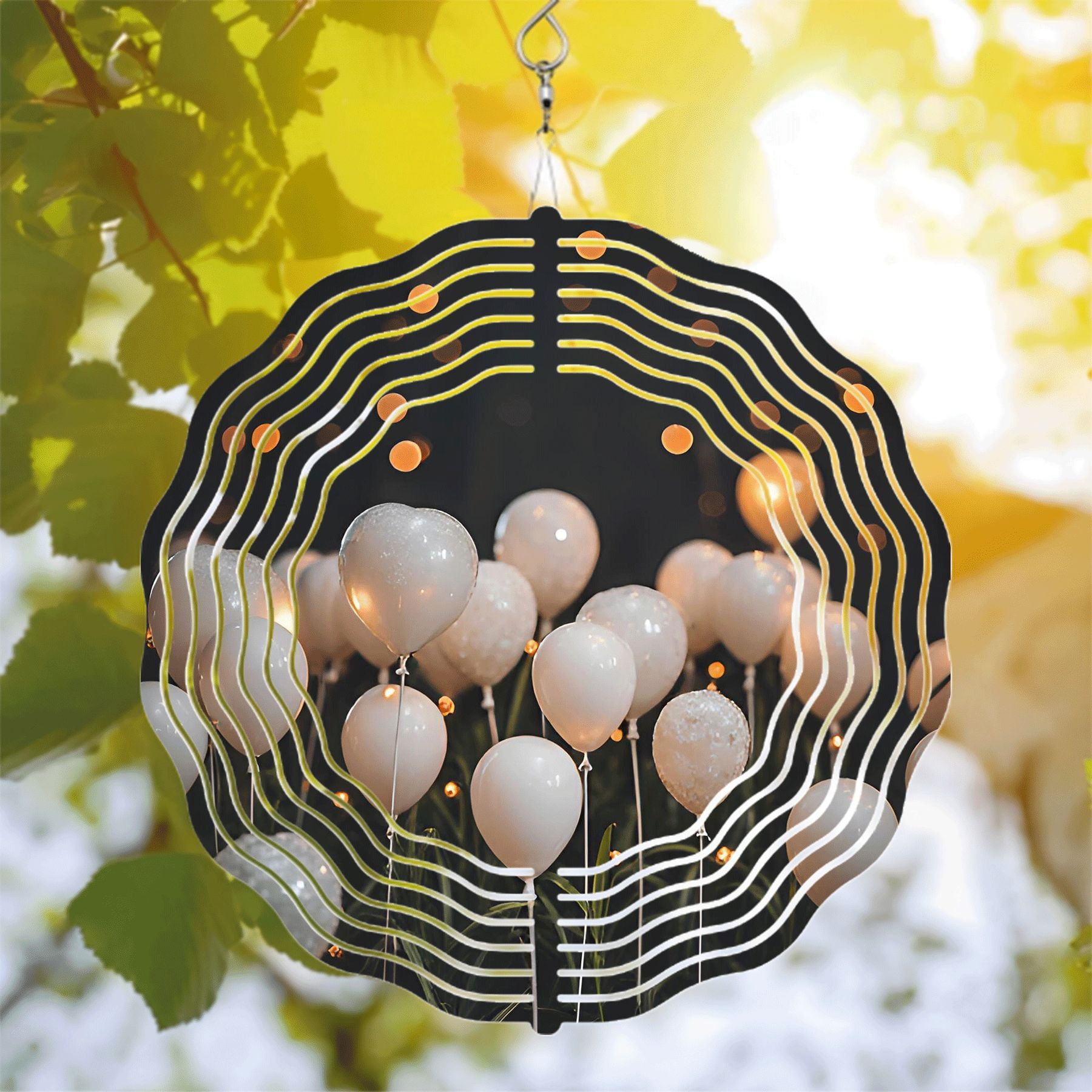 Metal Hanging Wind Spinners with Wavy Line Design - Elegant Wind Chimes ...