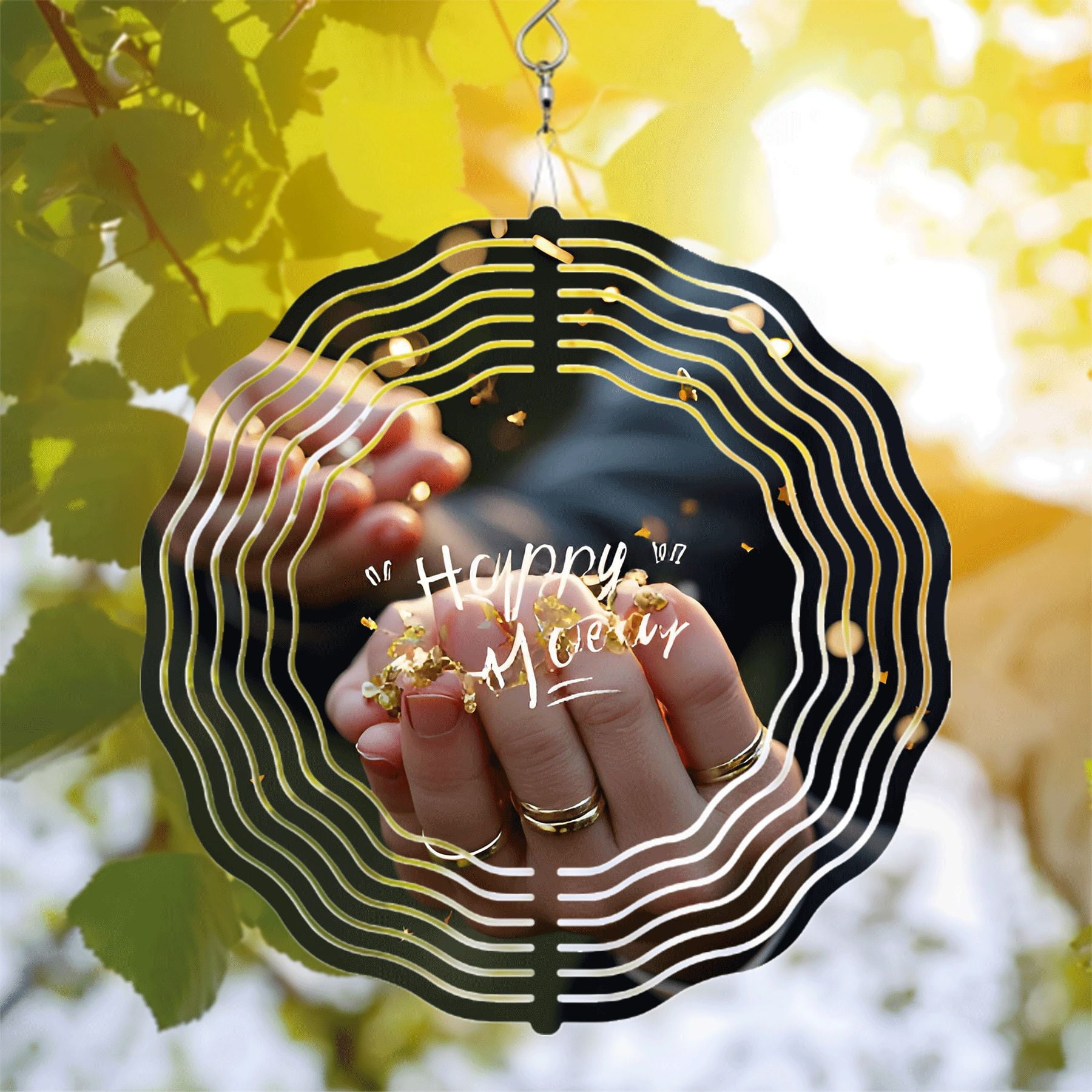 Metal Hanging Wind Spinners with Wavy Line Patterns - Elegant Wind ...