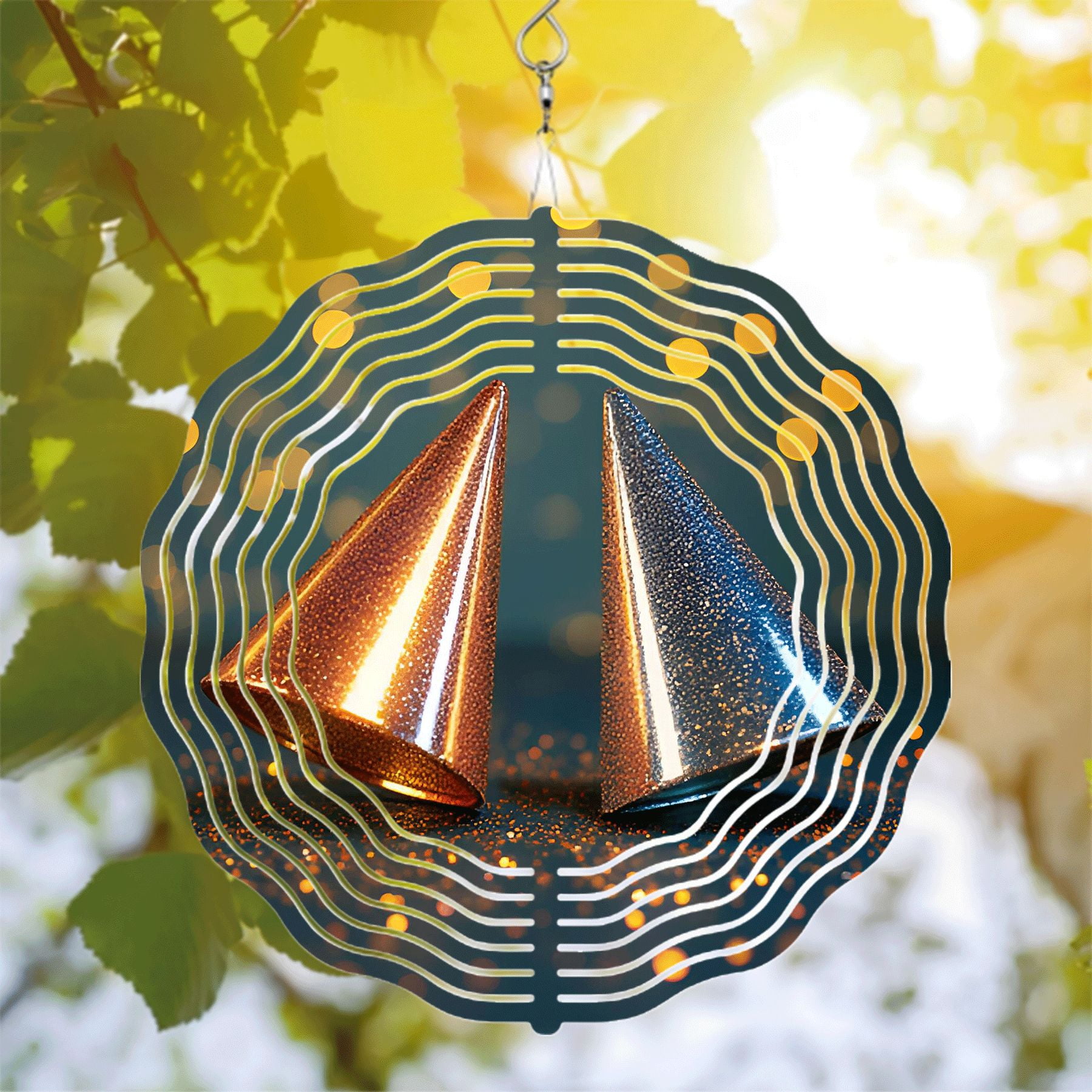 Metal Hanging Wind Spinners with Wavy Pattern Design - Elegant Wind ...