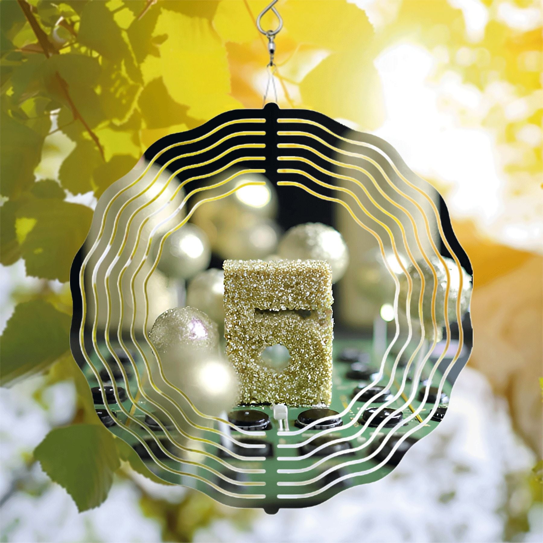 Metal Hanging Wind Spinners with Wavy Pattern Design - Elegant Wind ...