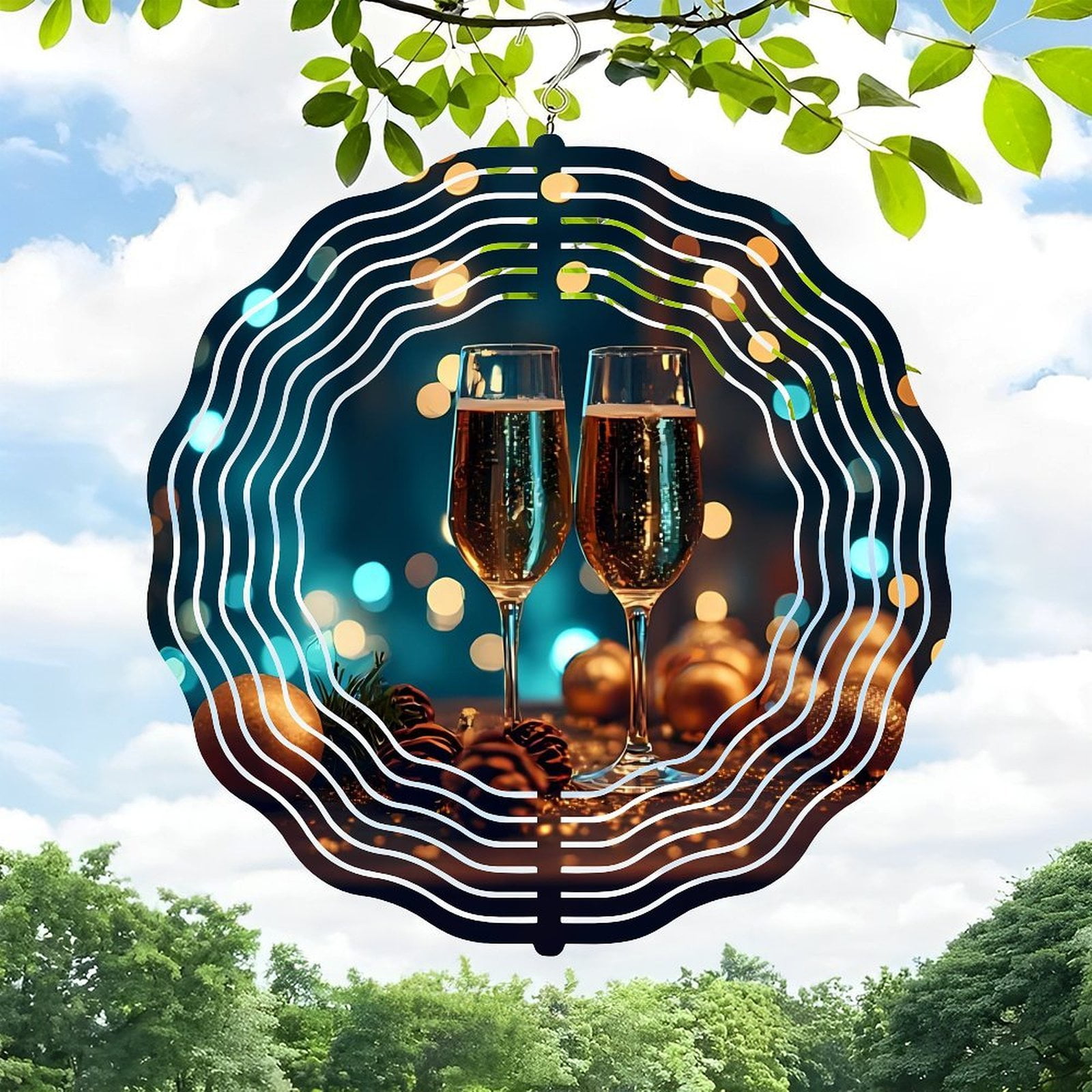 Metal Hanging Wind Spinners with Wavy Pattern Design - Elegant Wind ...