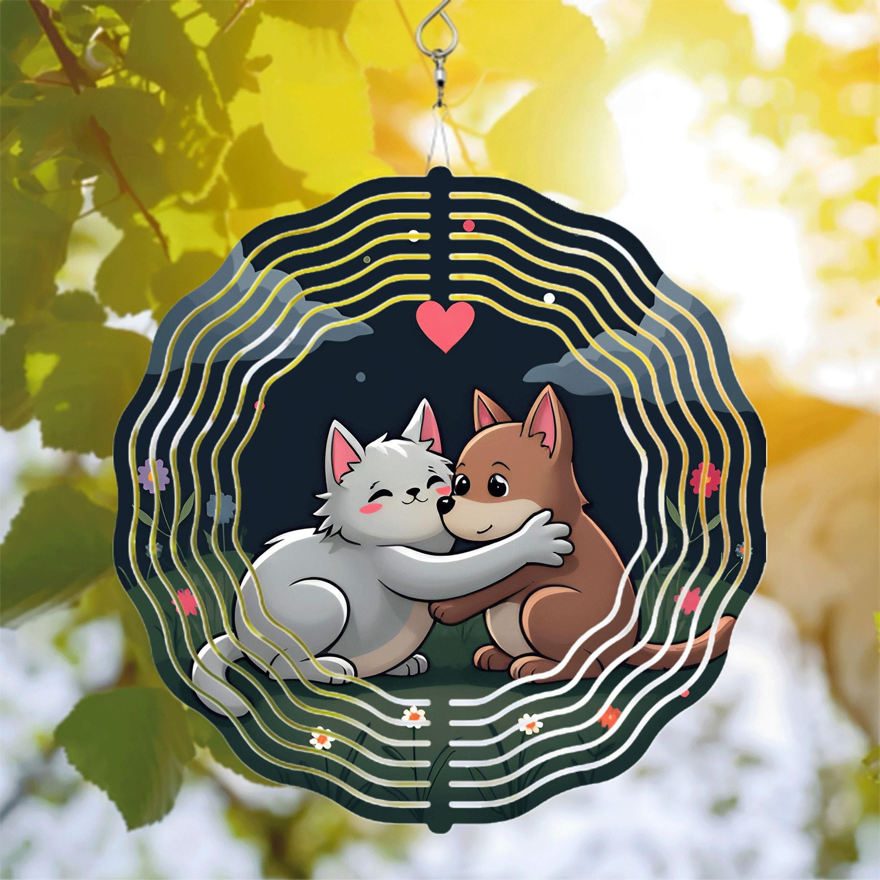 Metal Hanging Wind Spinners with Wavy Patterns & Heart Design ...