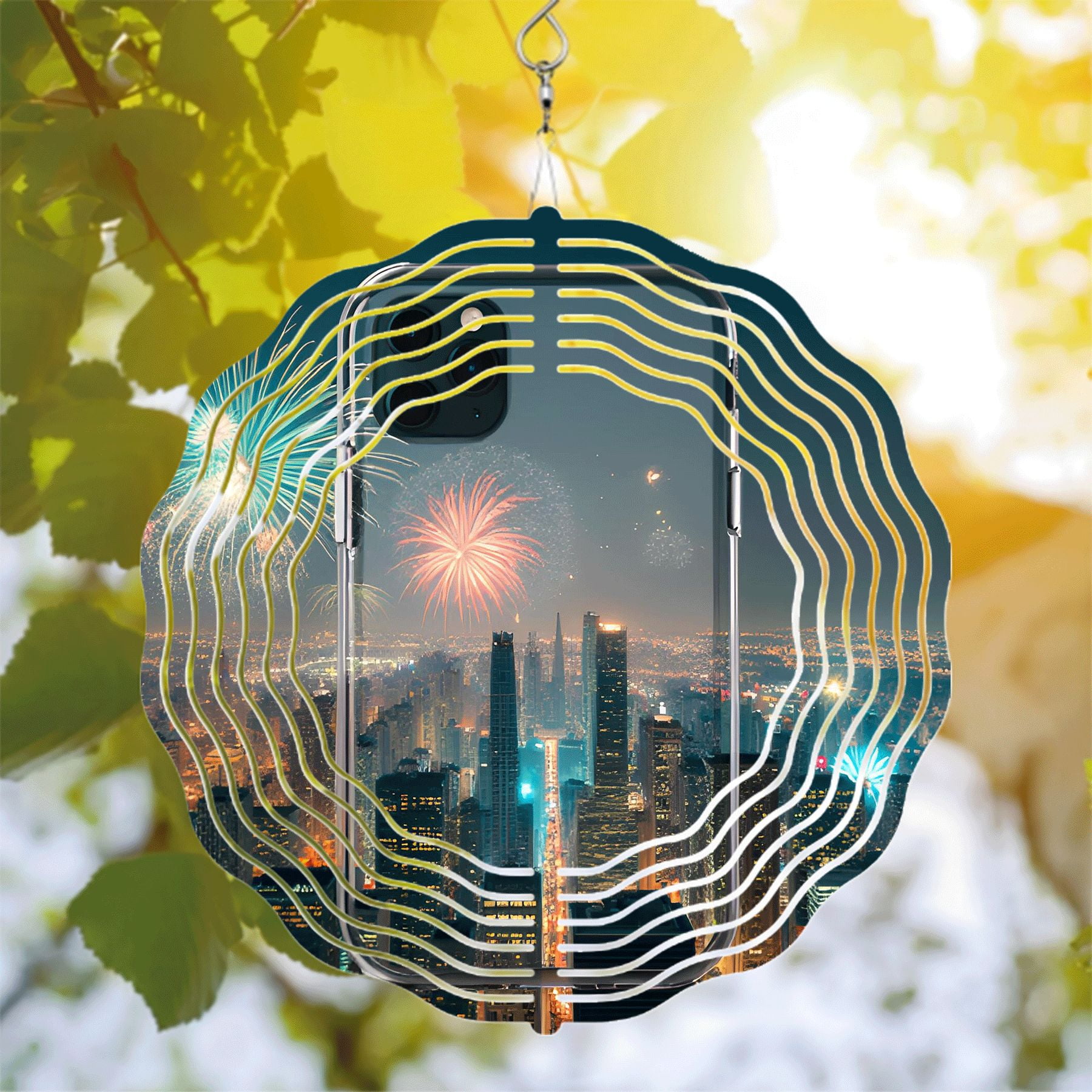 Metal Hanging Wind Spinners with Wavy Sound Wave Design - Colorful ...