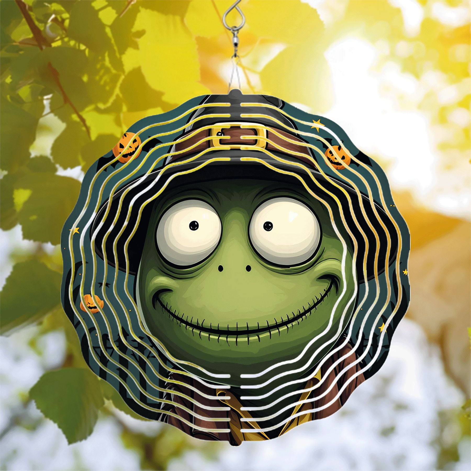 Metal Hanging Wind Spinners with Whimsical Frog Design - Stitched Face ...