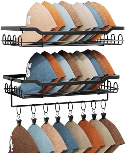 Metal Hat Rack Wall - Wall Mounted Hat Holder with Hooks and Clip ...
