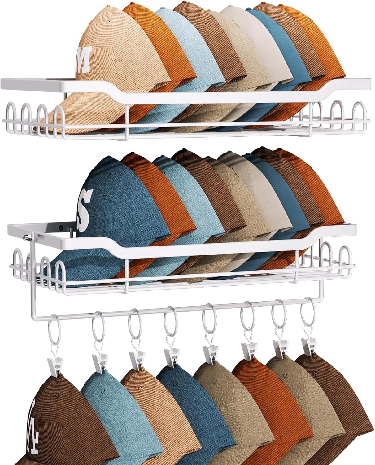 Metal Hat Rack Wall - Wall Mounted Hat Holder with Hooks and Clip ...