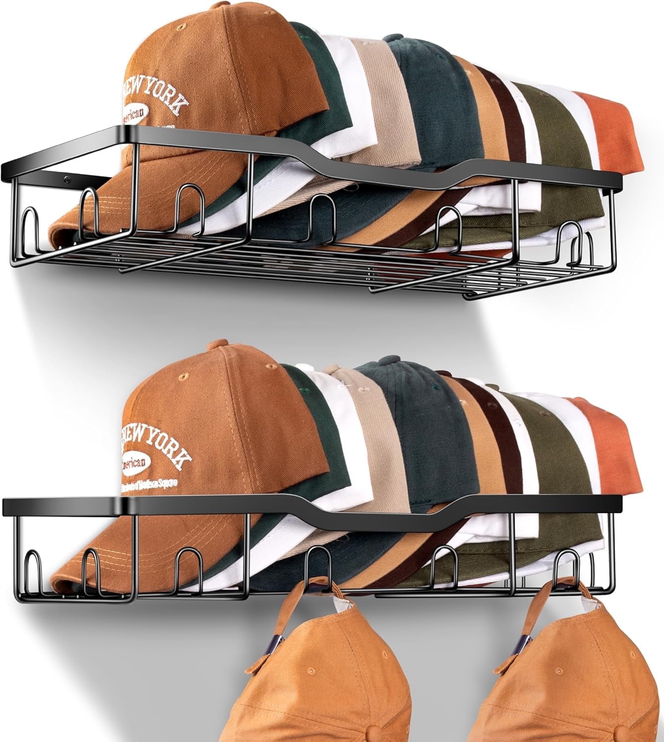 ZeenArt Hat Rack for Wall, 2 Pack Metal Hat Organizer Holds up to 20 ...