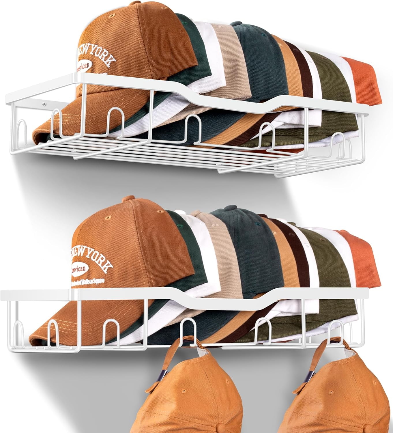 Metal Hat Racks for Baseball Caps Wall Hat Organizer Fit 20 Caps Holder ...
