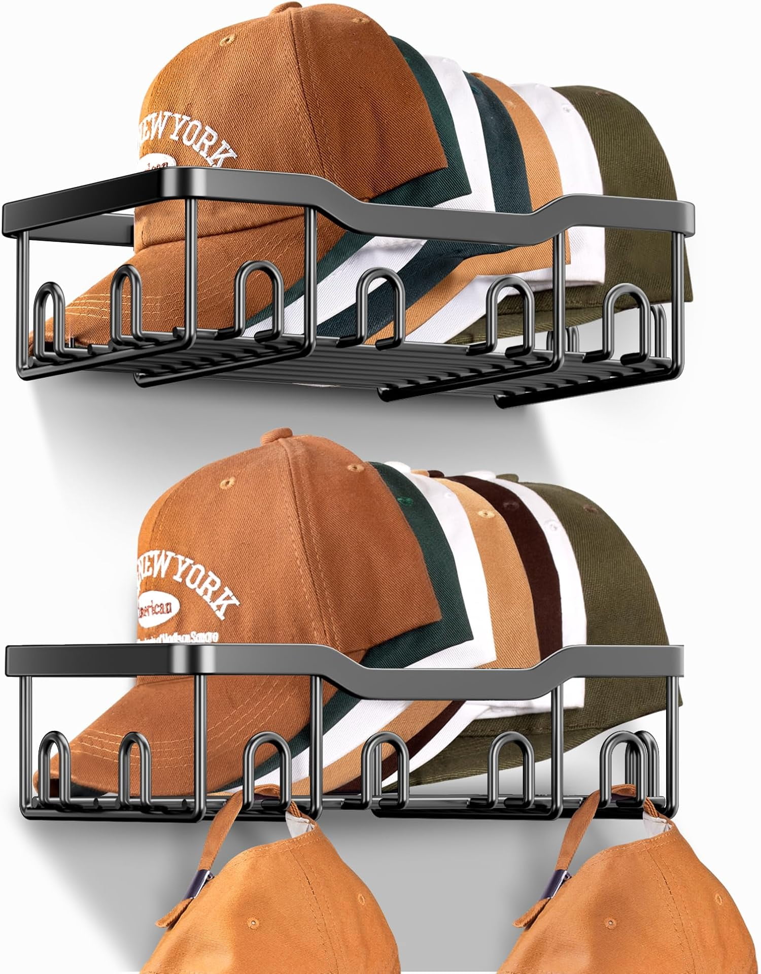 Metal Hat Racks for Baseball Caps Wall Hat Organizer Fit 24 Caps Holder ...