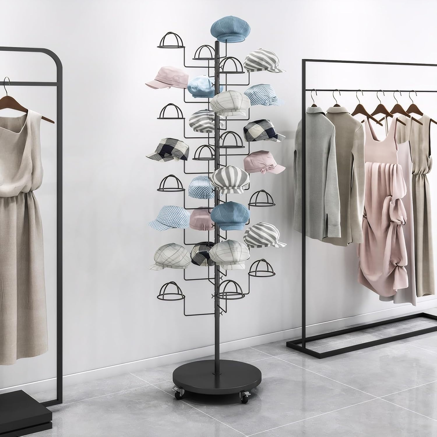 Metal Hats Display Rack with 30 Adjustable Hooks Floor Hat Rack Stand ...