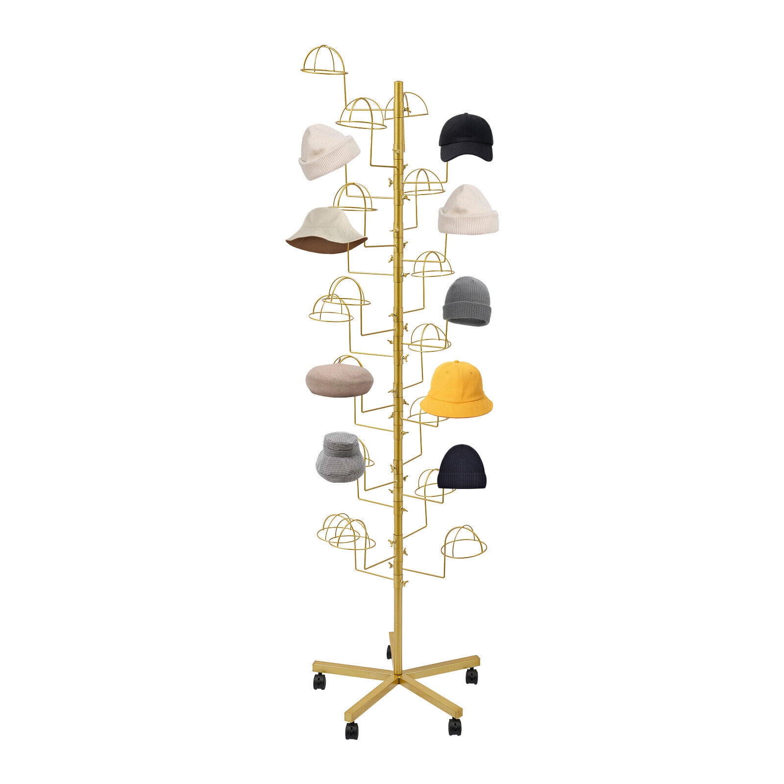 Metal Hats Display Stand, Gold Hat Storage Stand with 25 Hooks ...