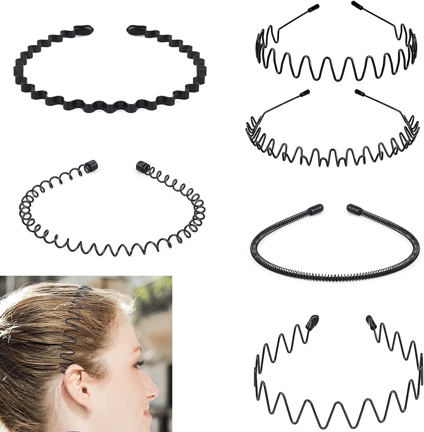 Metal Headband,Elastic Wavy Spring Wave Hair Band,6 Pcs Hair Bands for ...