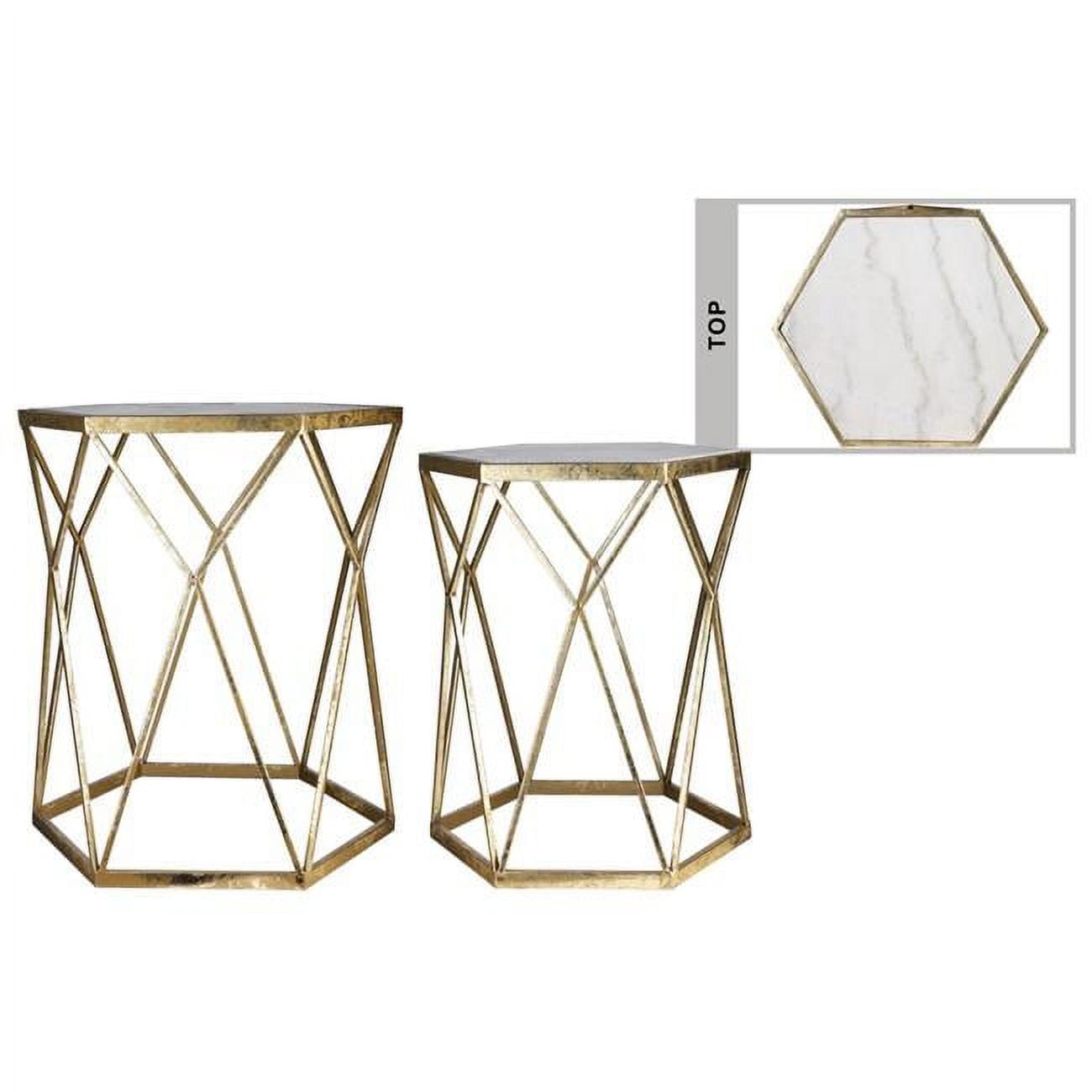 Metal Hexagon Table with Marble Top Surface, Diamond Curved Design Body ...