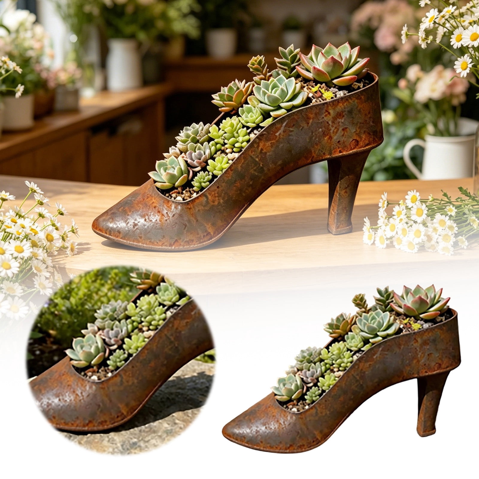 Metal High Heel Planter Rustic Shoe Shaped Succulent Pot Mother's Day ...