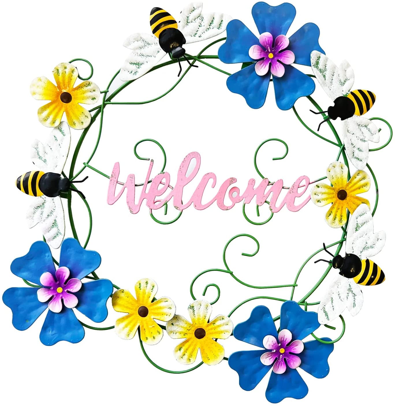 Metal Honey Bee Hanging Welcome Signs Wall Decor Front Door Wreath ...