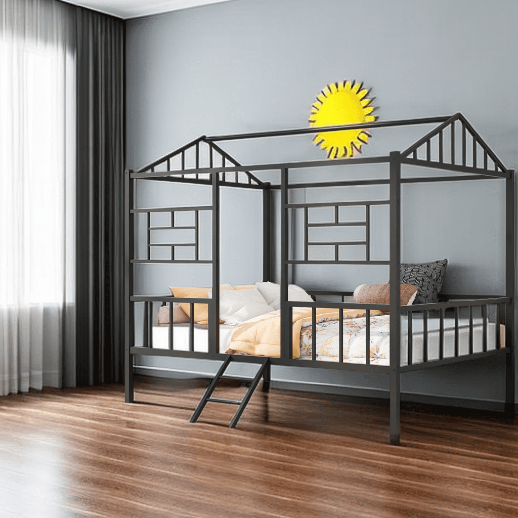 Metal House Bed Frame Full Size with Slatted Support No Box Spring ...