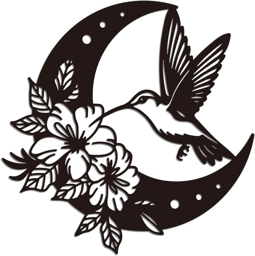 Metal Hummingbird Moon Wall Art Decor Hummingbird Iron Flower Wall Art ...