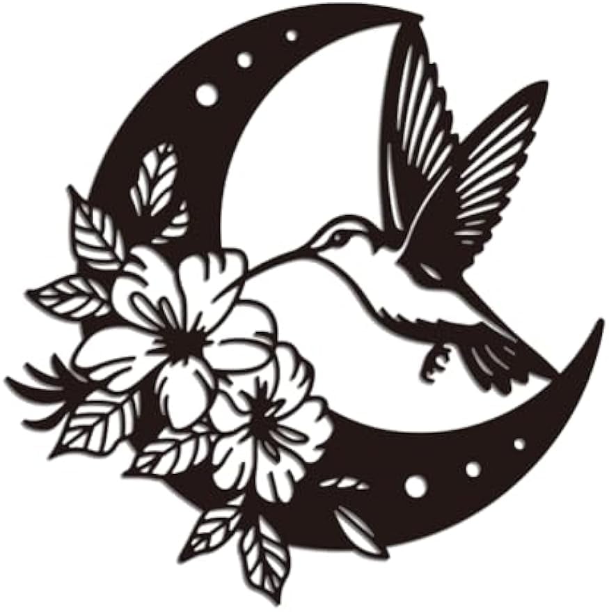 Metal Hummingbird Moon Wall Art Decor Hummingbird Iron Flower Wall Art ...
