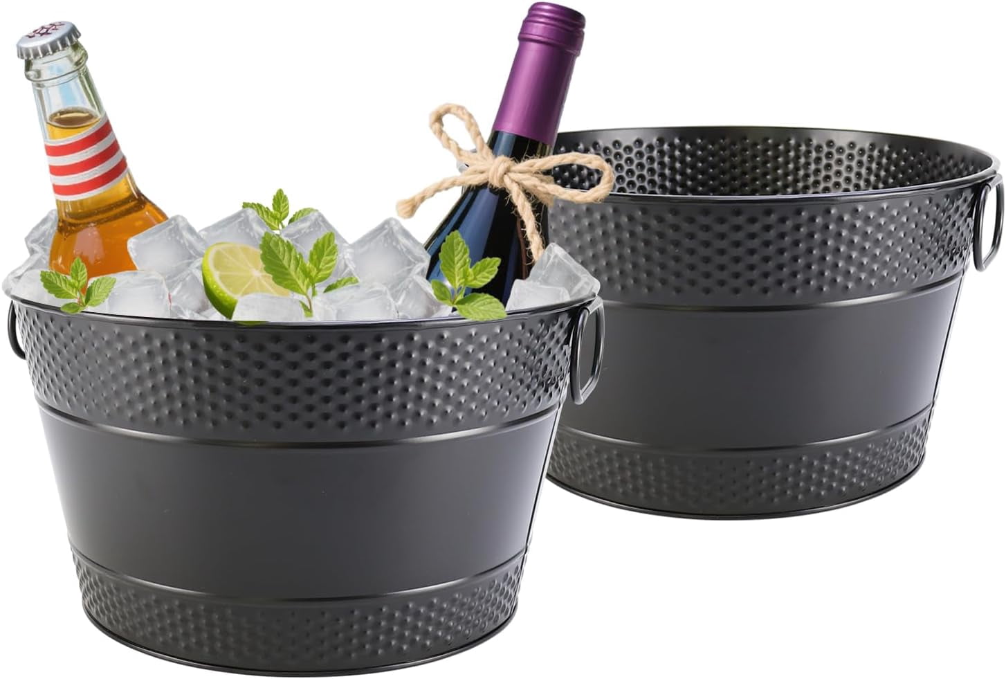 Metal Ice Bucket Galvanized Beverage Tub, 2Pack Drink Buckets Large ...