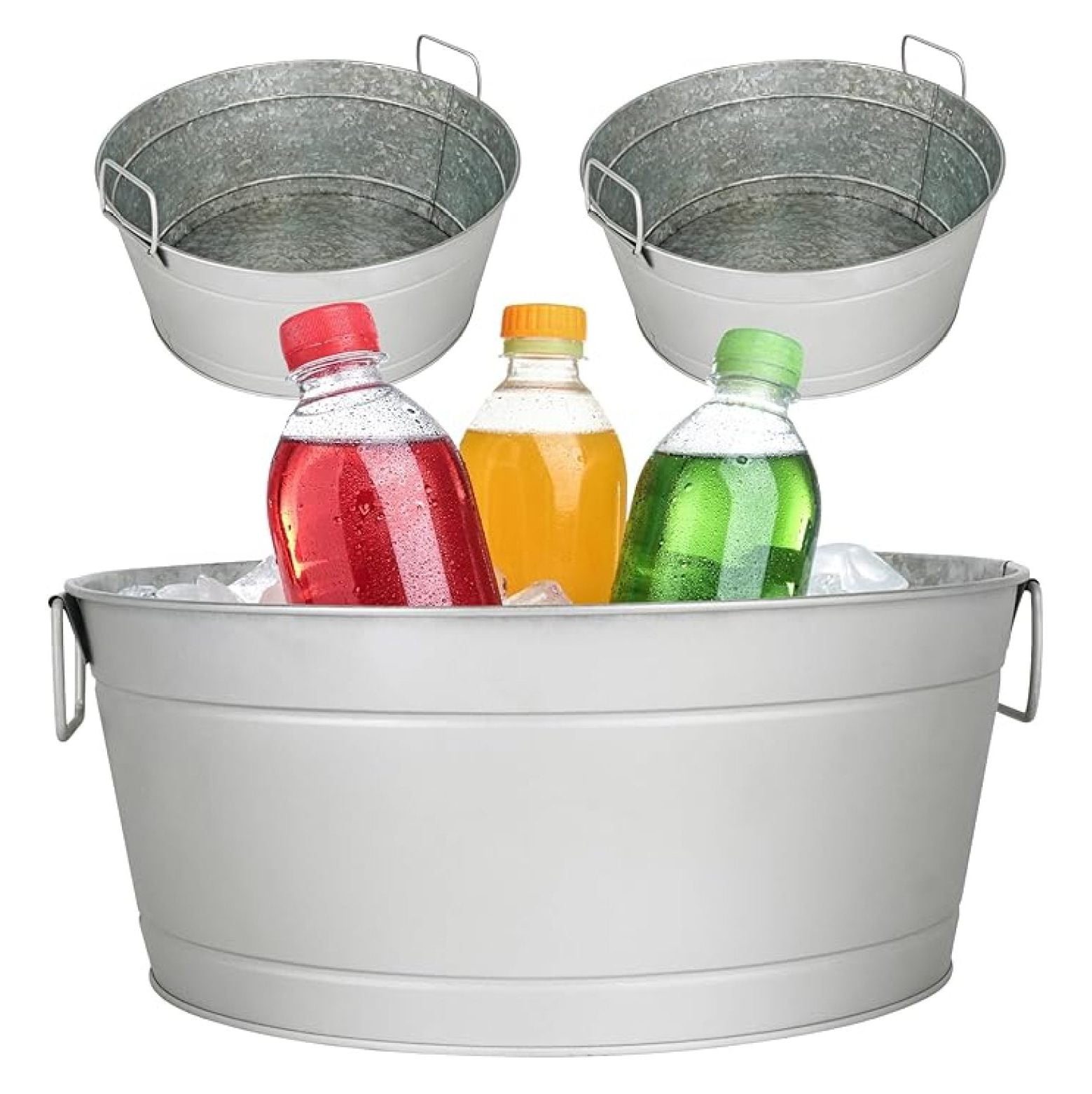 Metal Ice Tub 3 Pack, 6 Gallon Large Galvanized Beverage Tub ...