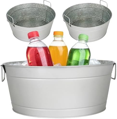 Metal Ice Tub 3 Pack, 6 Gallon Large Galvanized Beverage Tub ...