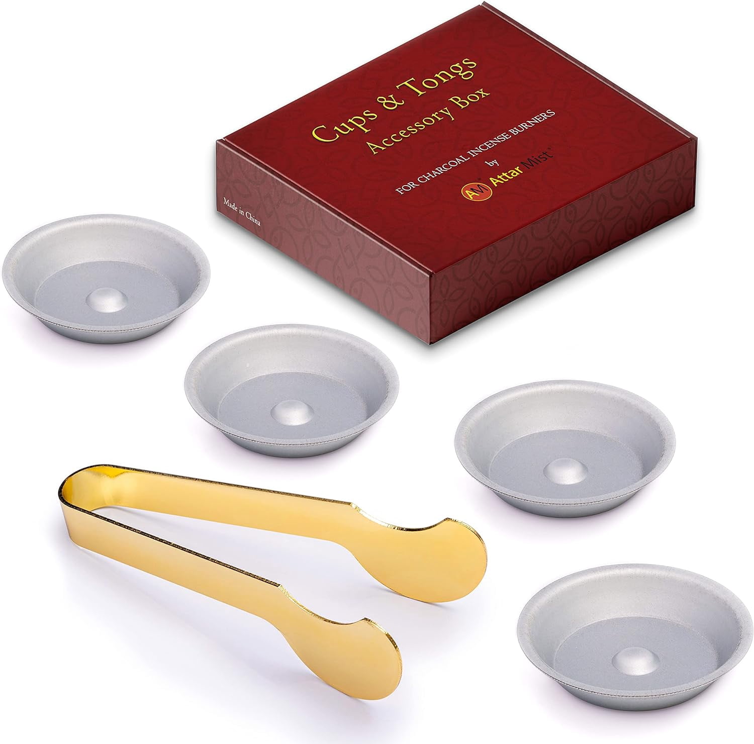 AM Metal Incense Burner Dish and Metal Tong - Metal Cup (Pack of 4) and ...