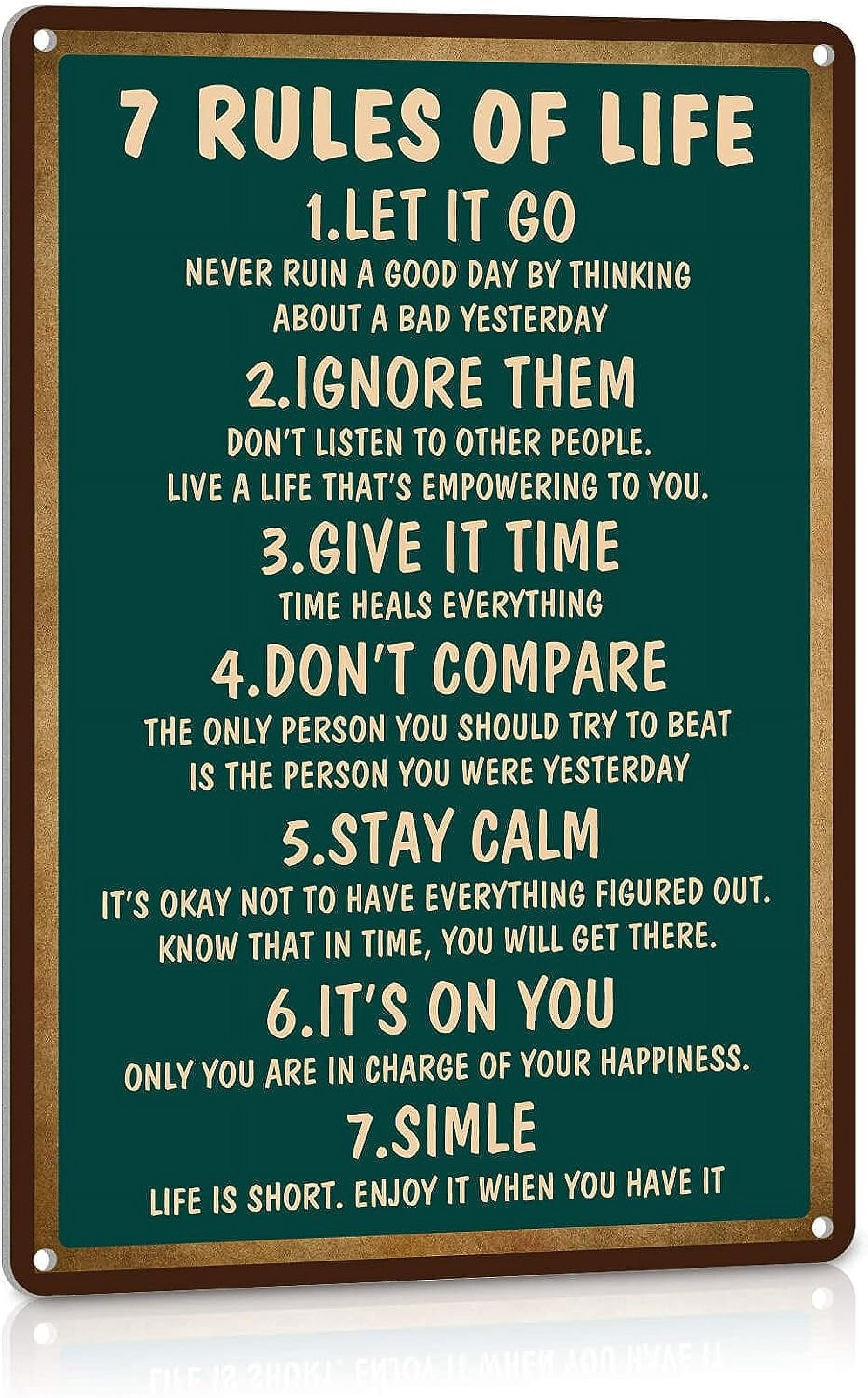 Metal Inspirational Quote Signs 7 Rules of Life Motivational Poster ...