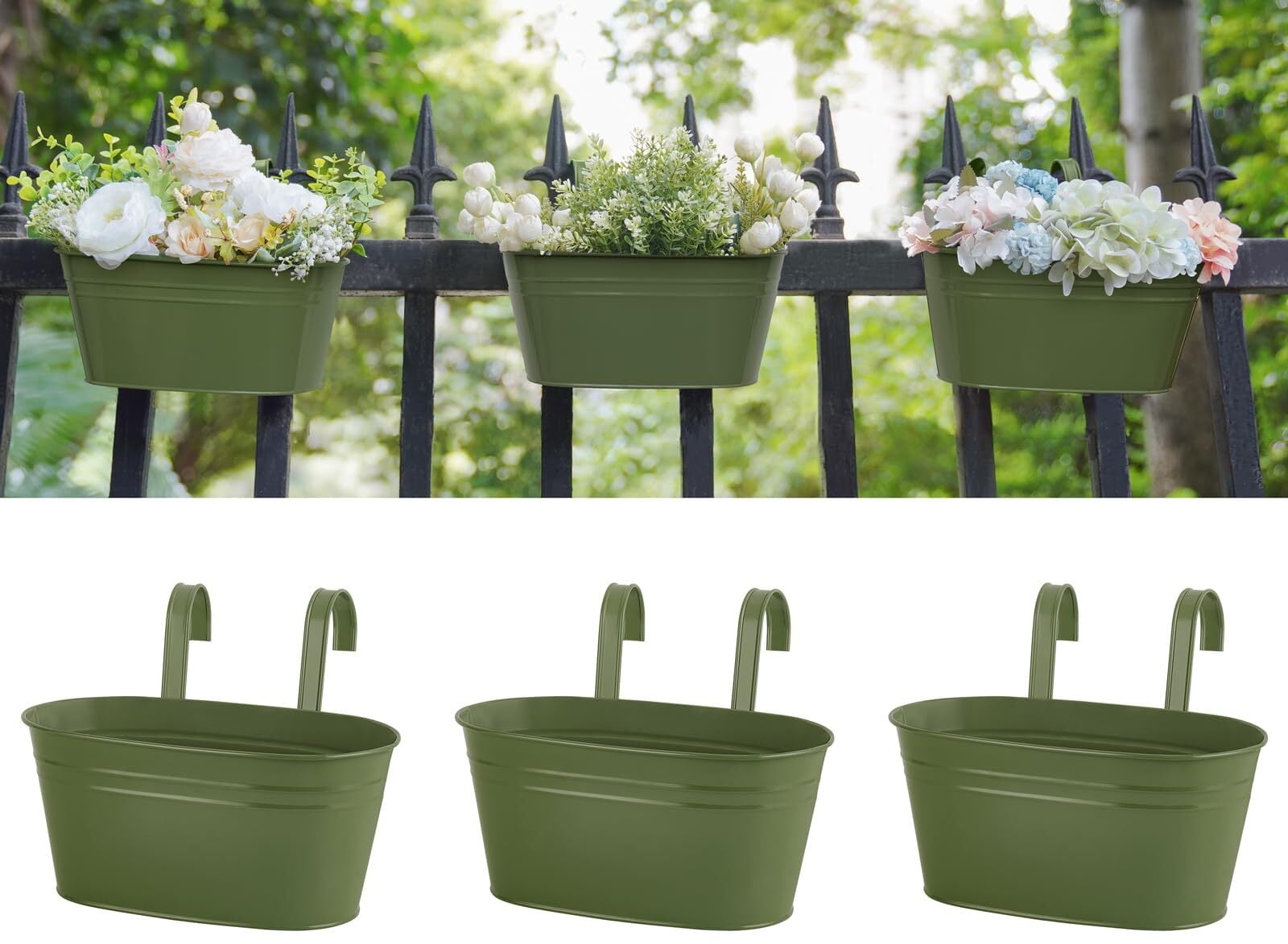 Metal Iron Hanging Flower Pots for Railing Fence Outdoor Planter ...
