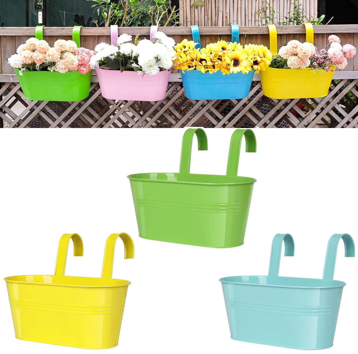 Metal Iron Hanging Pots for Railing Fence,Bexikou 3 Packs Hanging ...