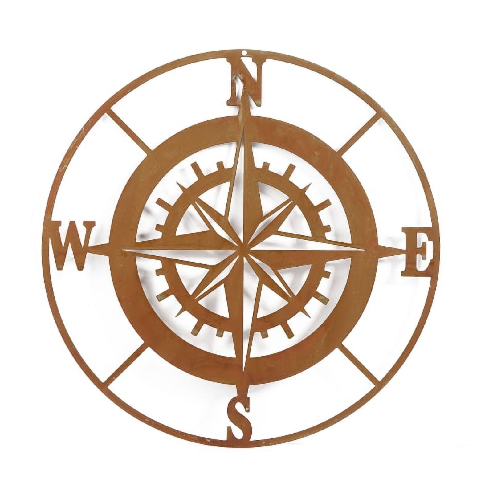 Metal Iron Round Compass Sculpture with Rusty Finish Wall Art Outdoor ...