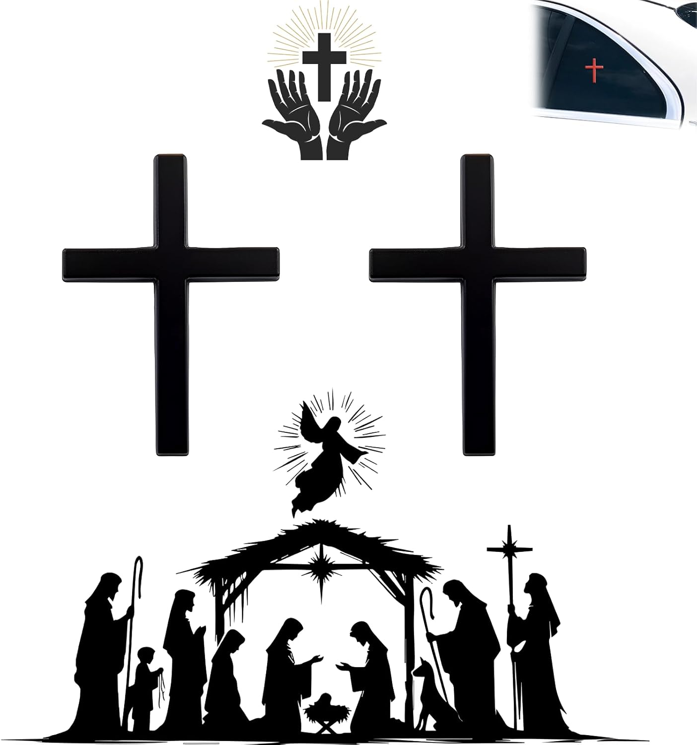 Metal Jesus Christ Cross Badge Stickers, 3D Individual Car Cross Emblem ...