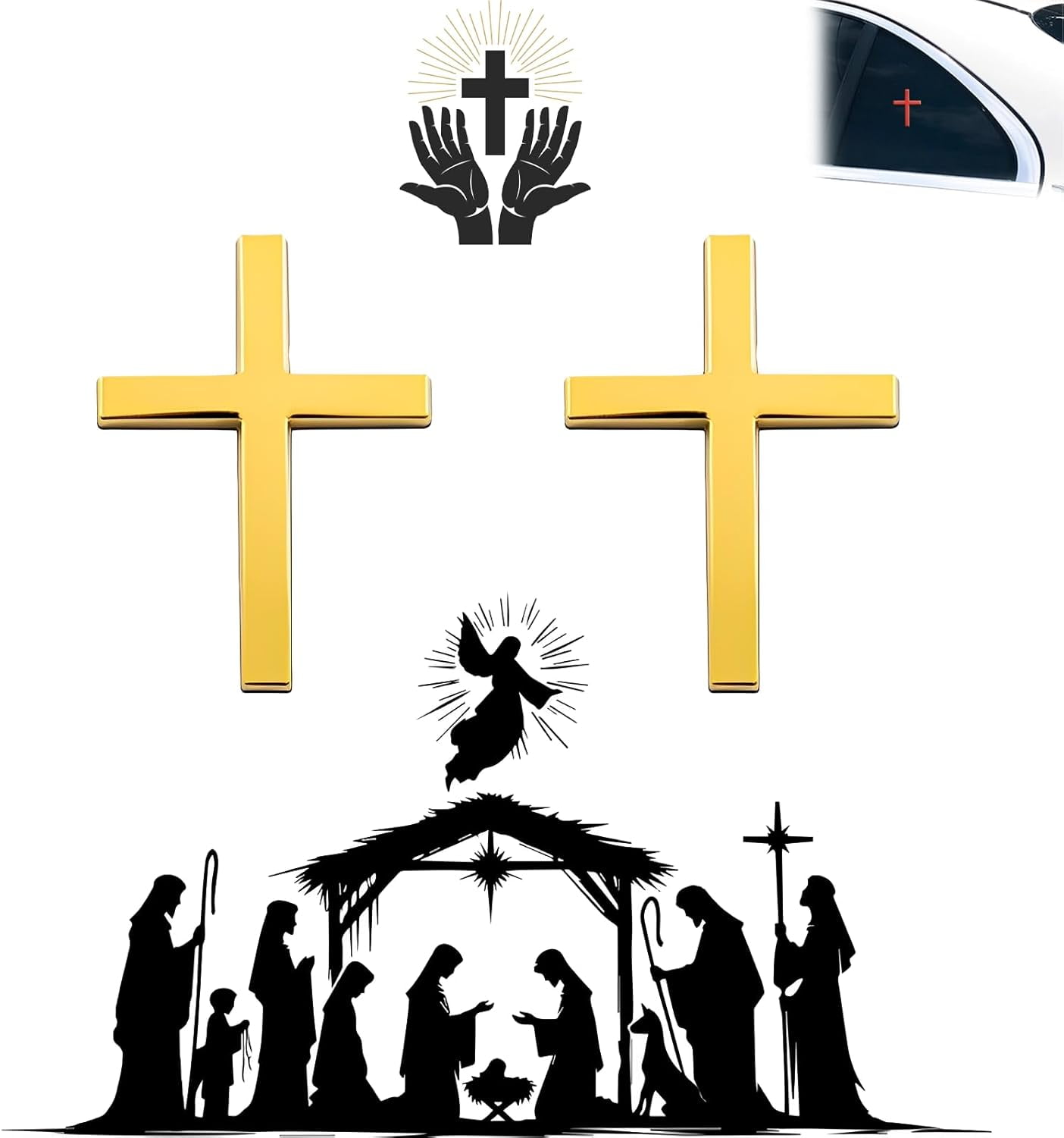 Metal Jesus Christ Cross Badge Stickers, 3D Individual Car Cross Emblem ...